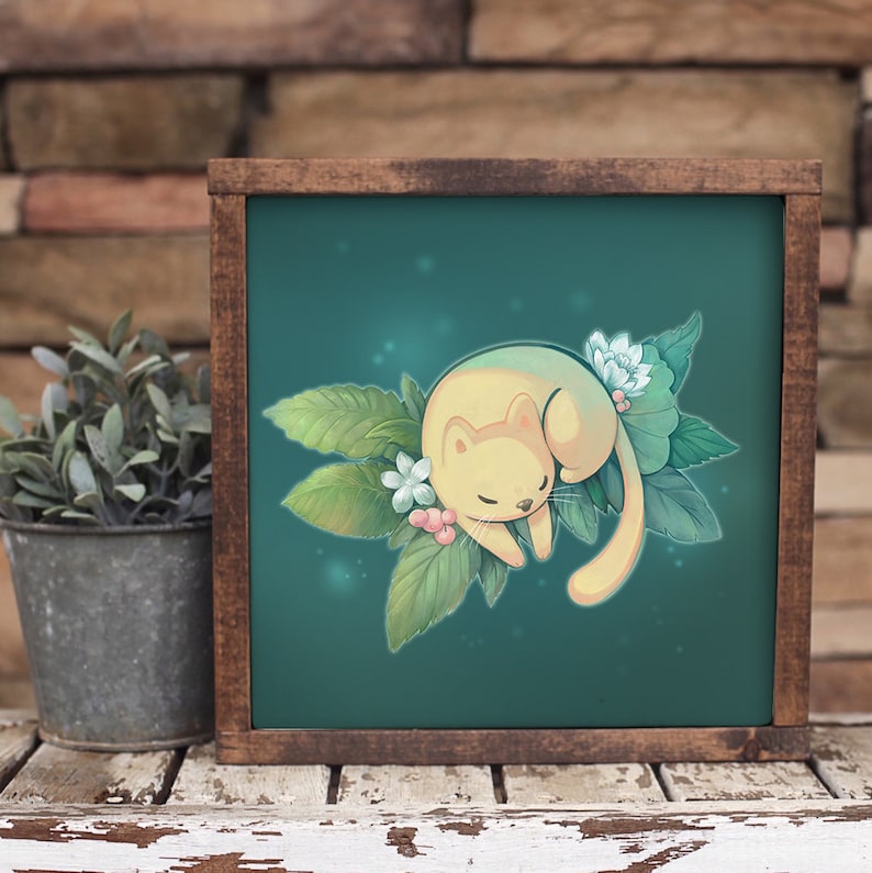 Small Nap for Small Cat : a Cute Cat Art Print Square - Etsy