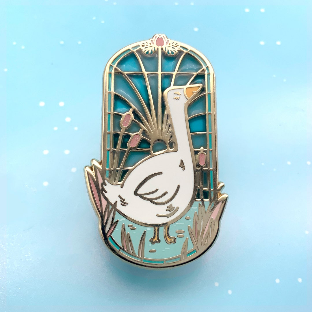 Cute Goose Pin - Cute Pin of an Animal Standing in Frond of a Stained ...