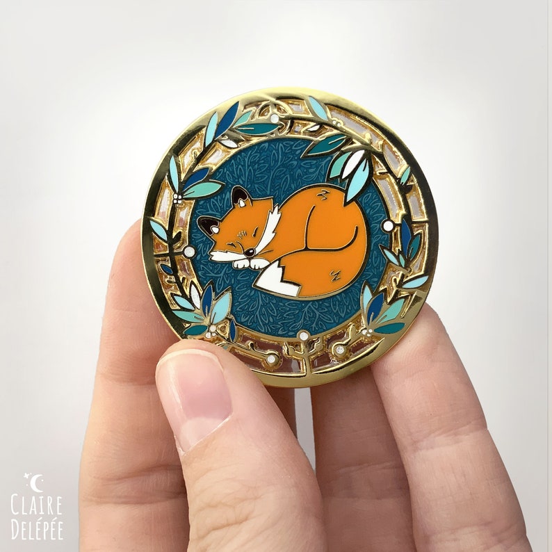 Cute Fox Pin : a Stained Glass Enamel Pin Featuring a Kawaii Sleeping ...