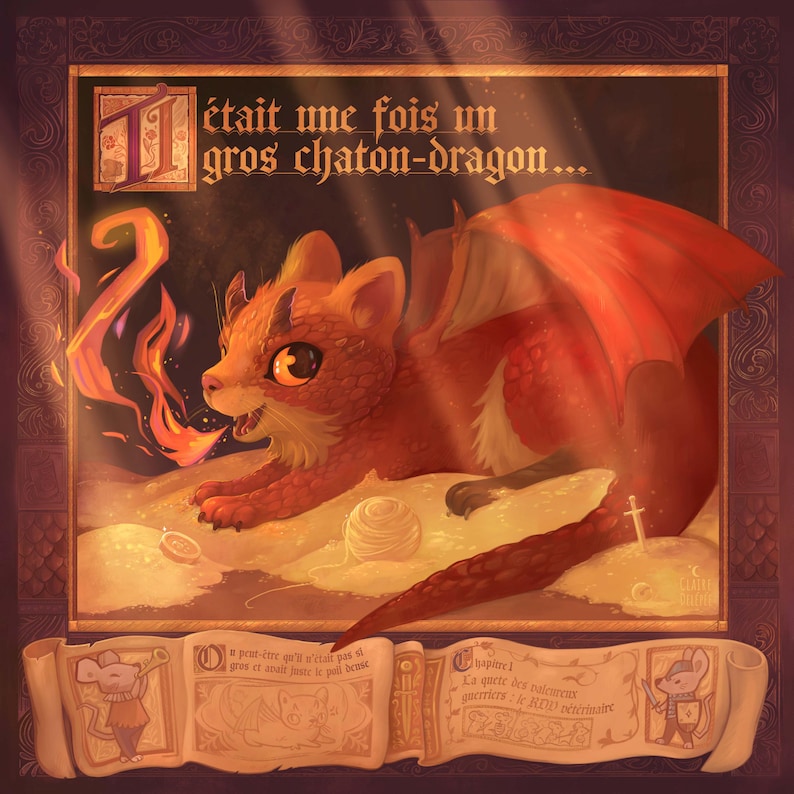 The Kitten Dragon : a Cute Art Print Featuring a Cute Cat Dragon ...