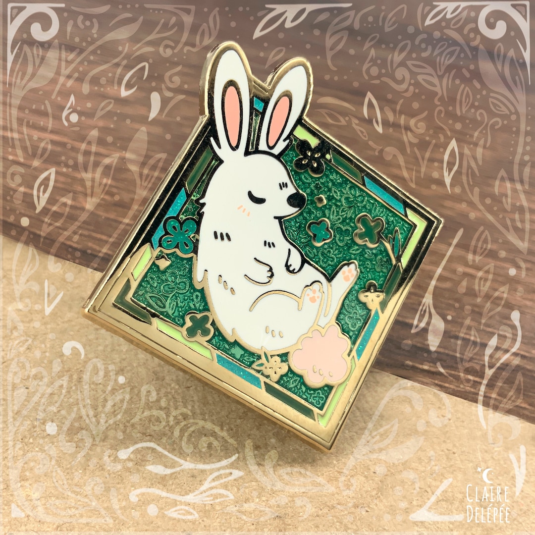 White Rabbit Pin - Cute Animal Pin With Patterns and Glitters - Gold ...