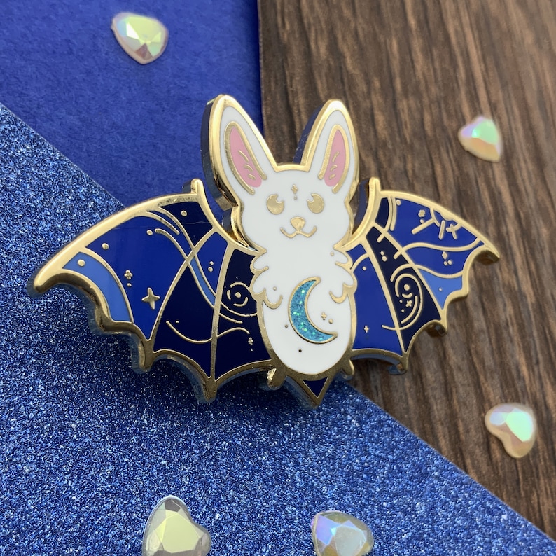 Bat Enamel Pin Cute Goldeb Bat From the Stars Enamel Pin - Etsy