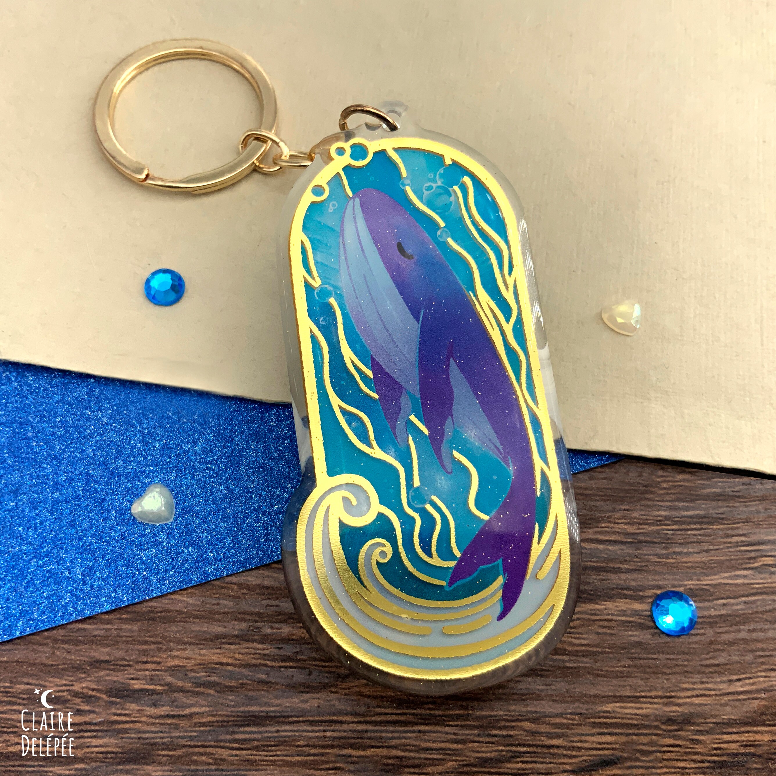 Cute Keychain : Whale in a Gold Frame Acrylic Charm Golden - Etsy