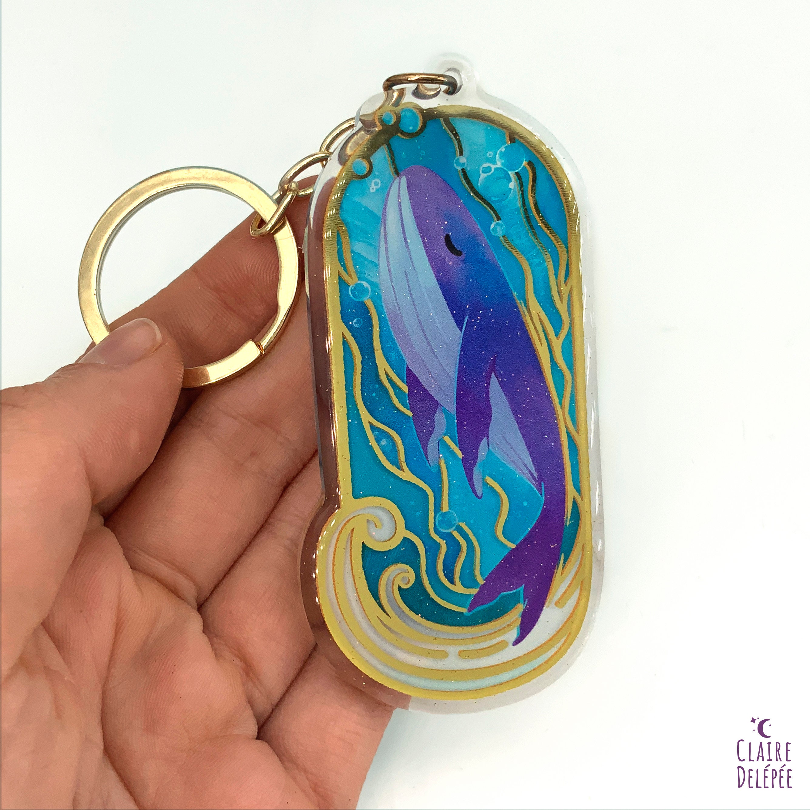 Cute Keychain : Whale in a Gold Frame Acrylic Charm Golden - Etsy