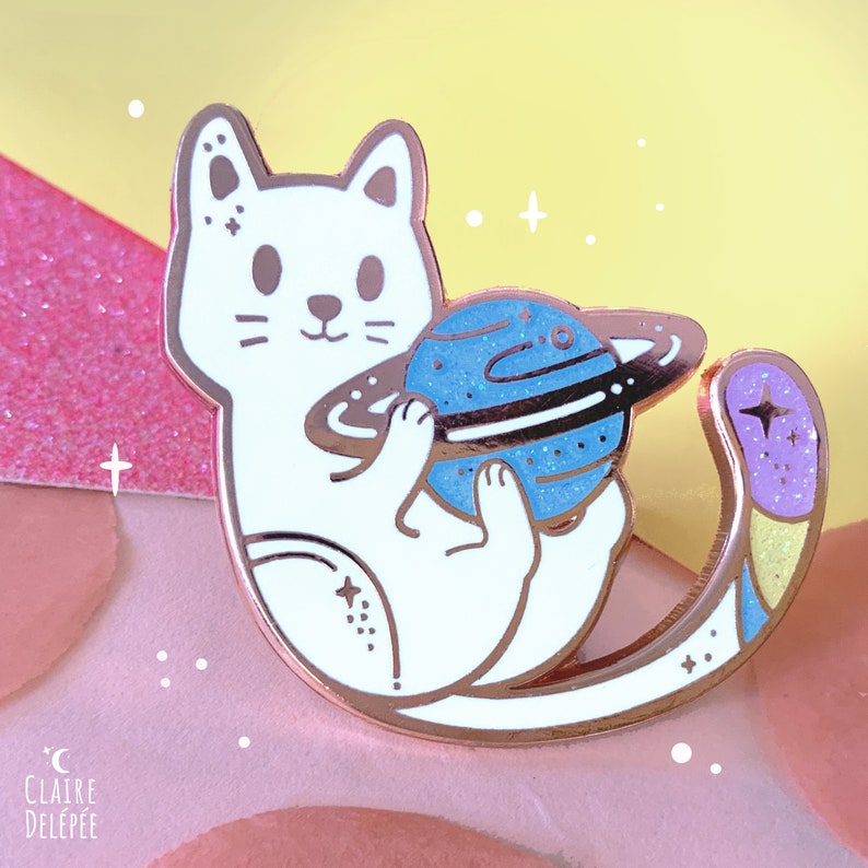 White Cat Enamel Pin, Space Enamel Pin , Cat Enamel Pin, Cat Jewelry ...