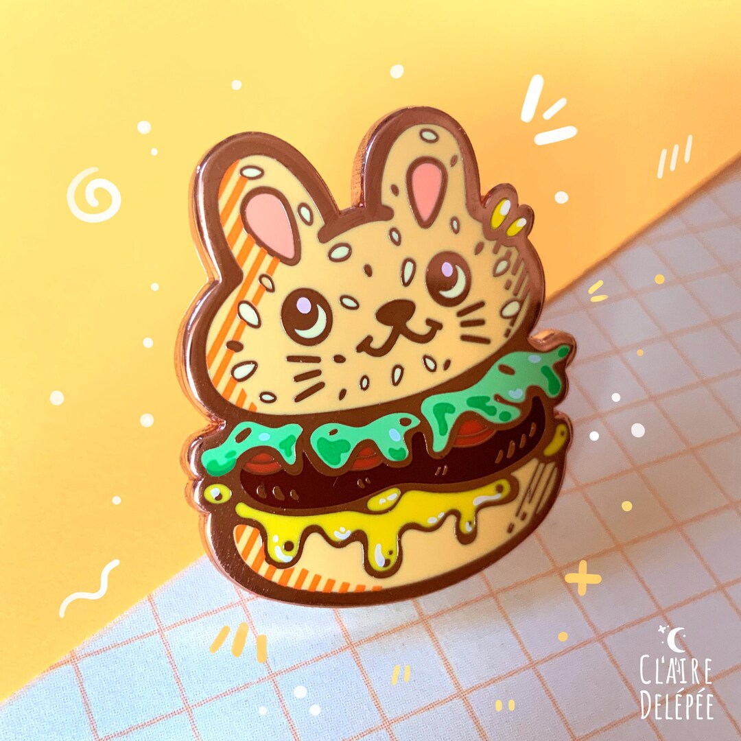 Cute Cat Burger Enamel Pin - Kawaii Animal Brooch - Animal Enamel Pin ...