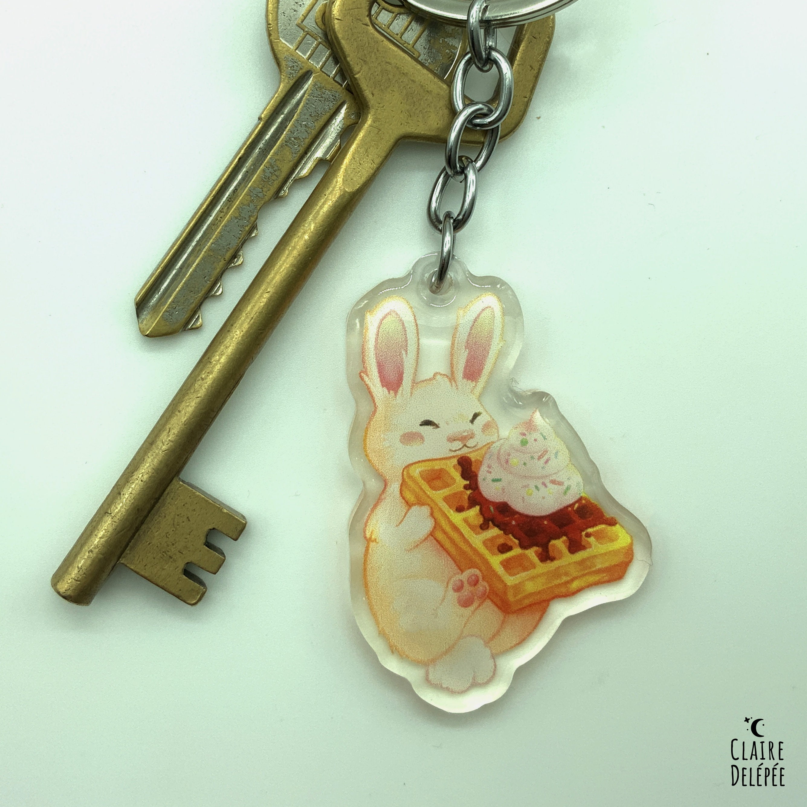Cute Rabbit Eating a Waffle Keyring Transparent Acrylic | Etsy