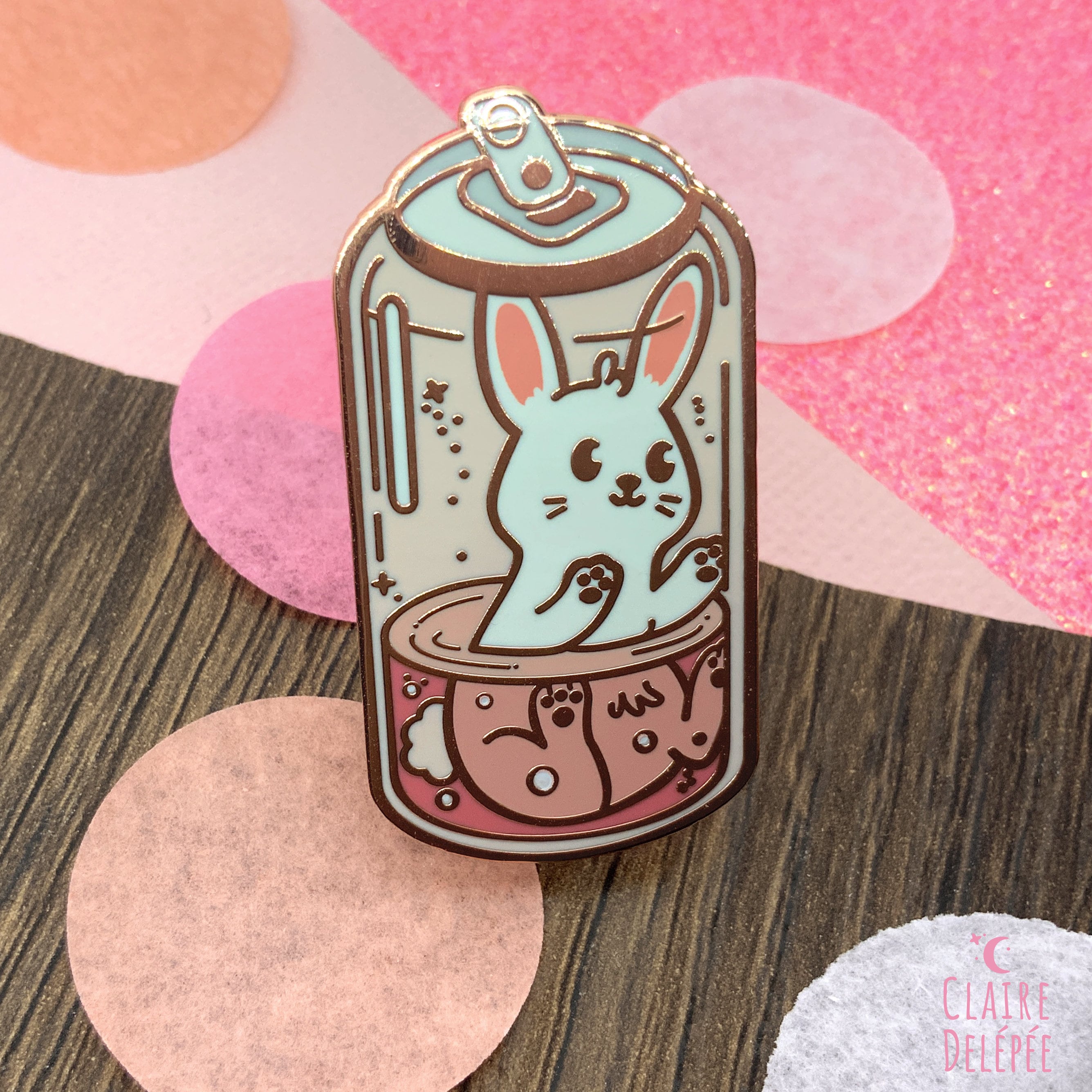 Rabbit Enamel Pin Cute Rose Gold Bunny in a Can Pin Kawaii - Etsy