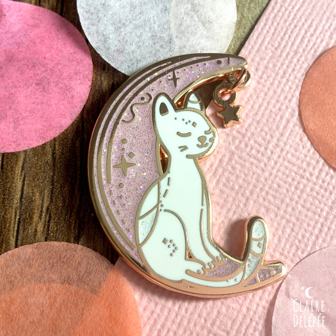 Pins rose doré de chat lunaire badge émaillé d'animal mignon - Etsy France