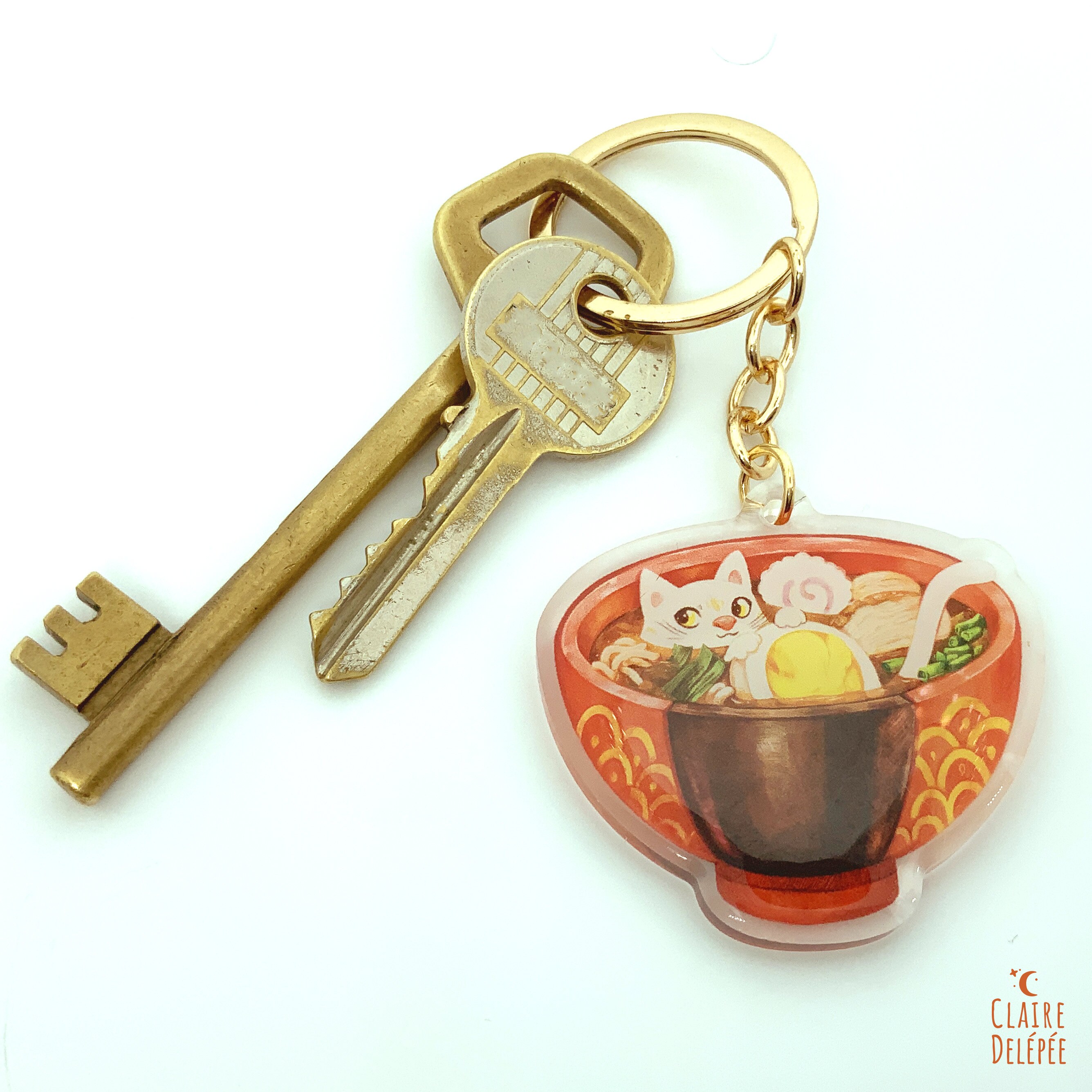 Cat in Ramen Noodles Keychain | Animal Keychain - Cute Acrylic Keyring ...