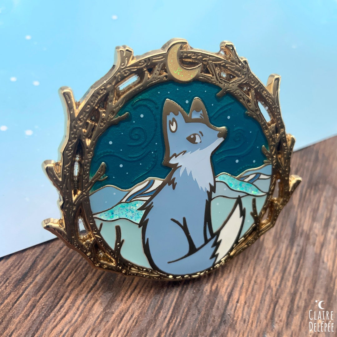 Polar Fox Pin Cute Animal Pin Gold Enamel Brooch - Etsy