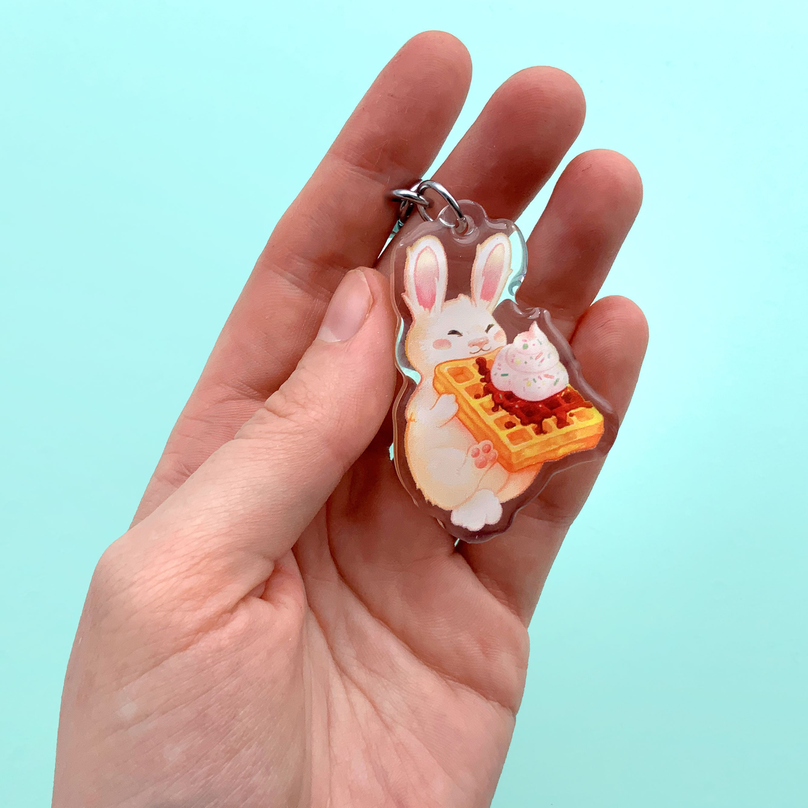 Cute Rabbit Eating a Waffle Keyring Transparent Acrylic - Etsy