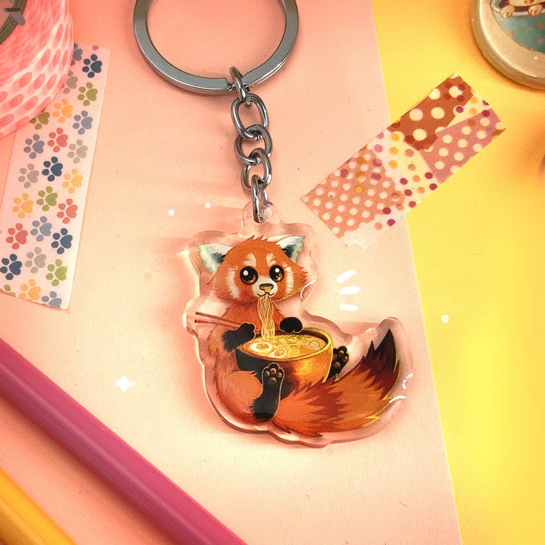 Red Panda Keychain Animal Keychain Cute Acrylic Keychain | Etsy
