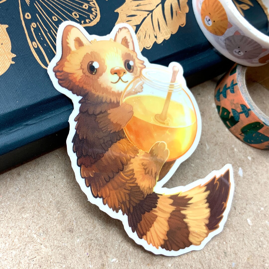 Sticker of a Cute and Funny Tanuki With a Jar of Honey - Etsy