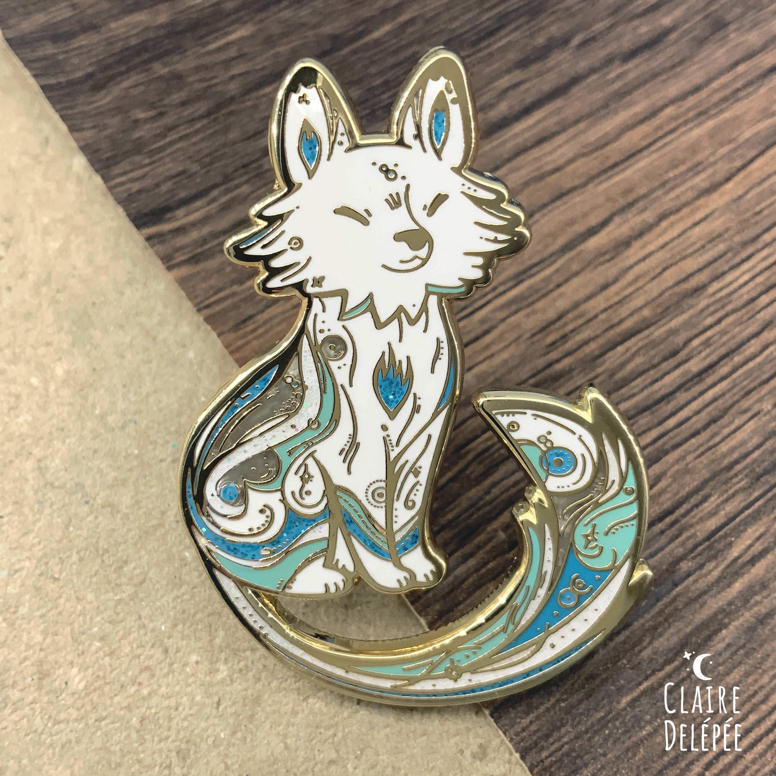 White Fox Pin Cute Animal Pin With Arrabesque Patterns and - Etsy