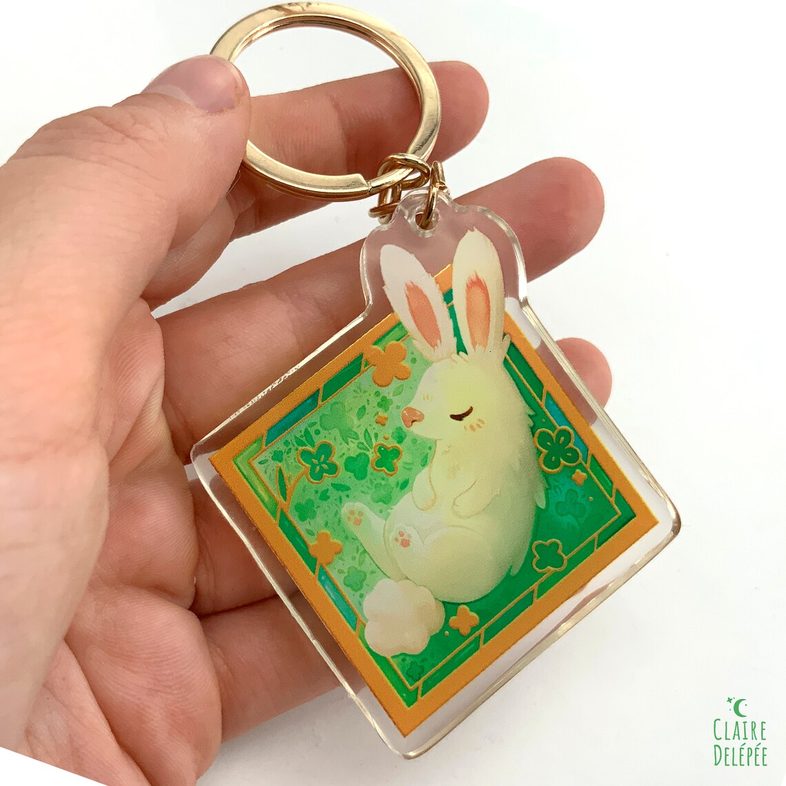 Cute Rabbit Keychain : a Sleeping Bunny in a Gold Frame With - Etsy
