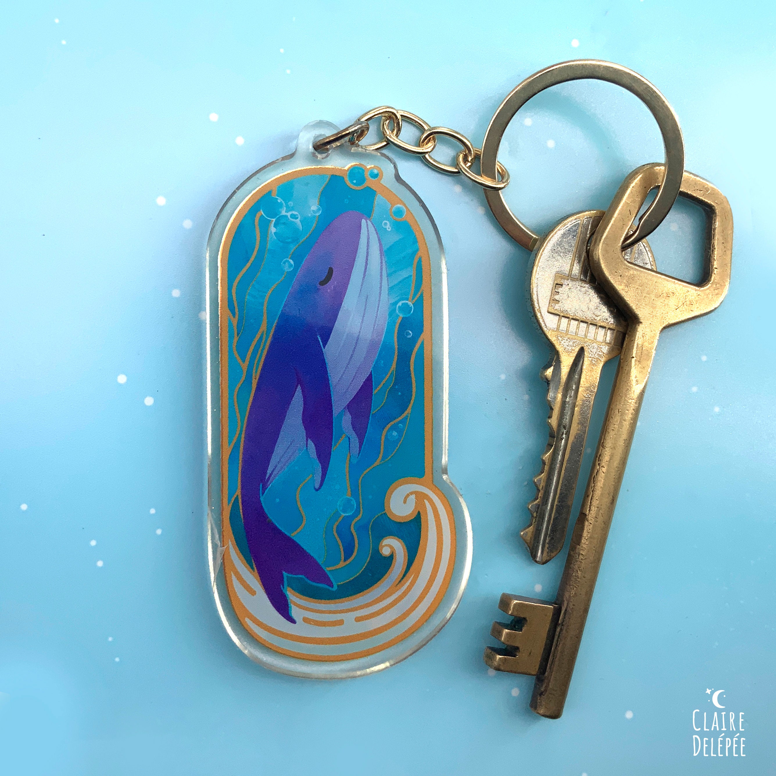 Cute Keychain : Whale in a Gold Frame | Acrylic Charm - Golden Keychain ...