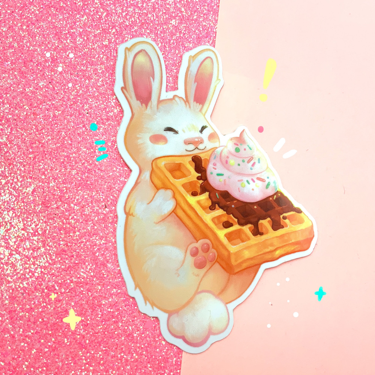 Sticker of a Cute Rabbit With a Waffle - Etsy