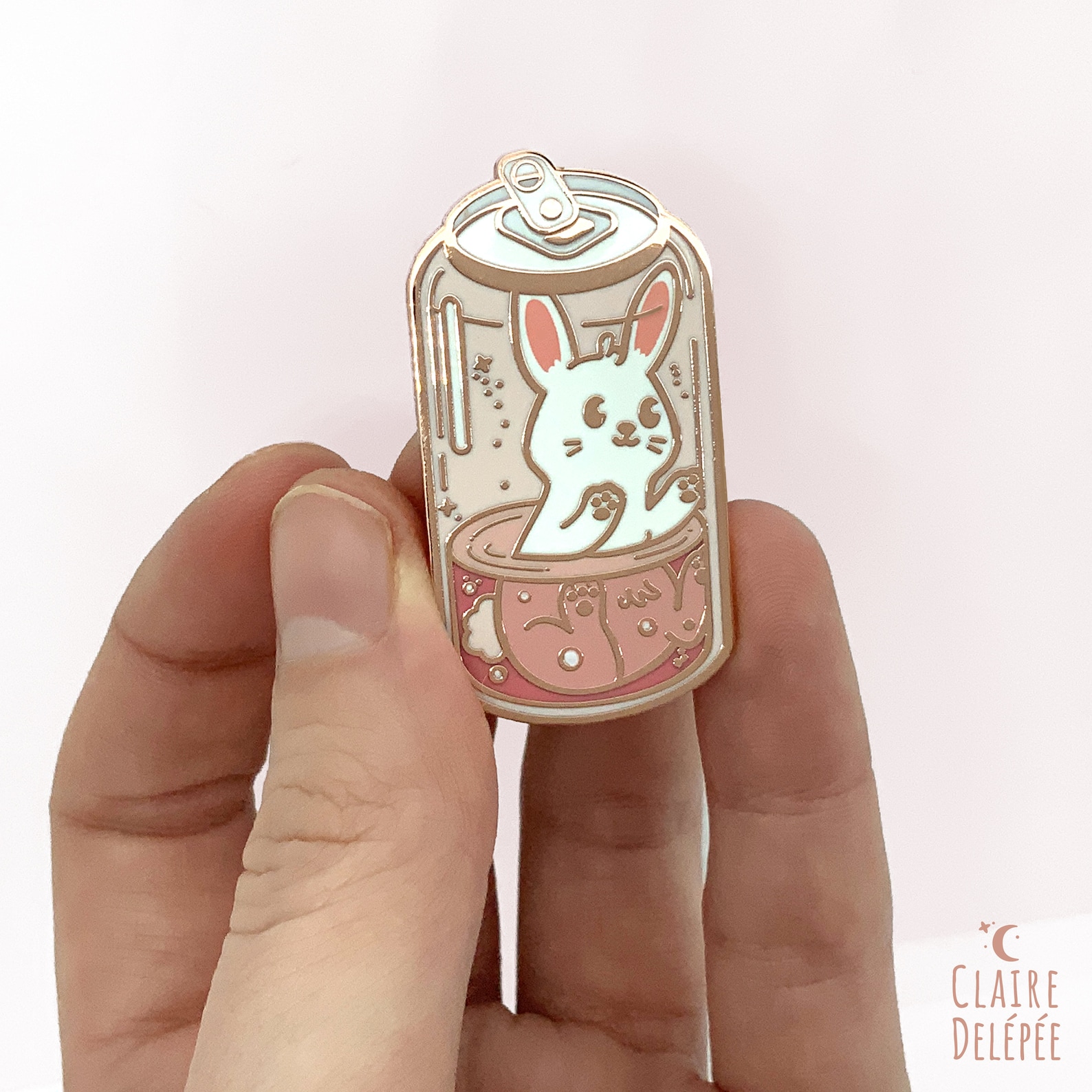 Rabbit Enamel Pin Cute Rose Gold Bunny in a Can Pin Kawaii | Etsy