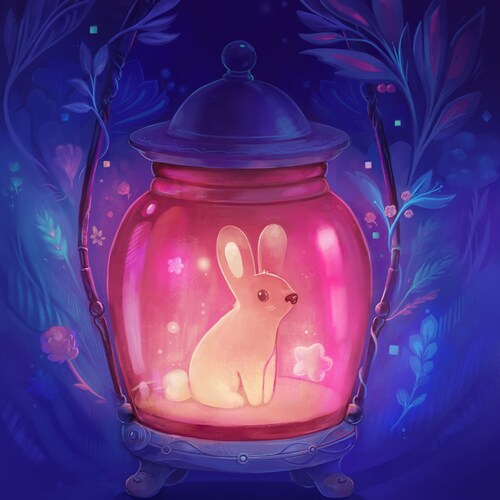 The Lantern Cute Wall Art Featuring a Rabbit Hight | Etsy