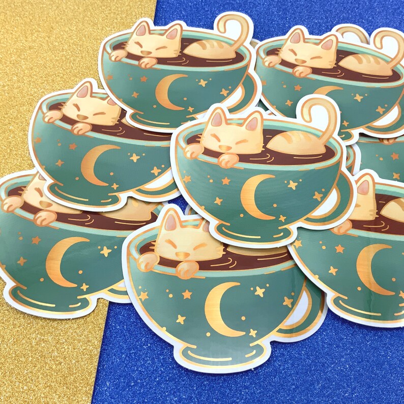 Sticker of a Cat in a Cup of Coffe : a Catpuccino Cute - Etsy