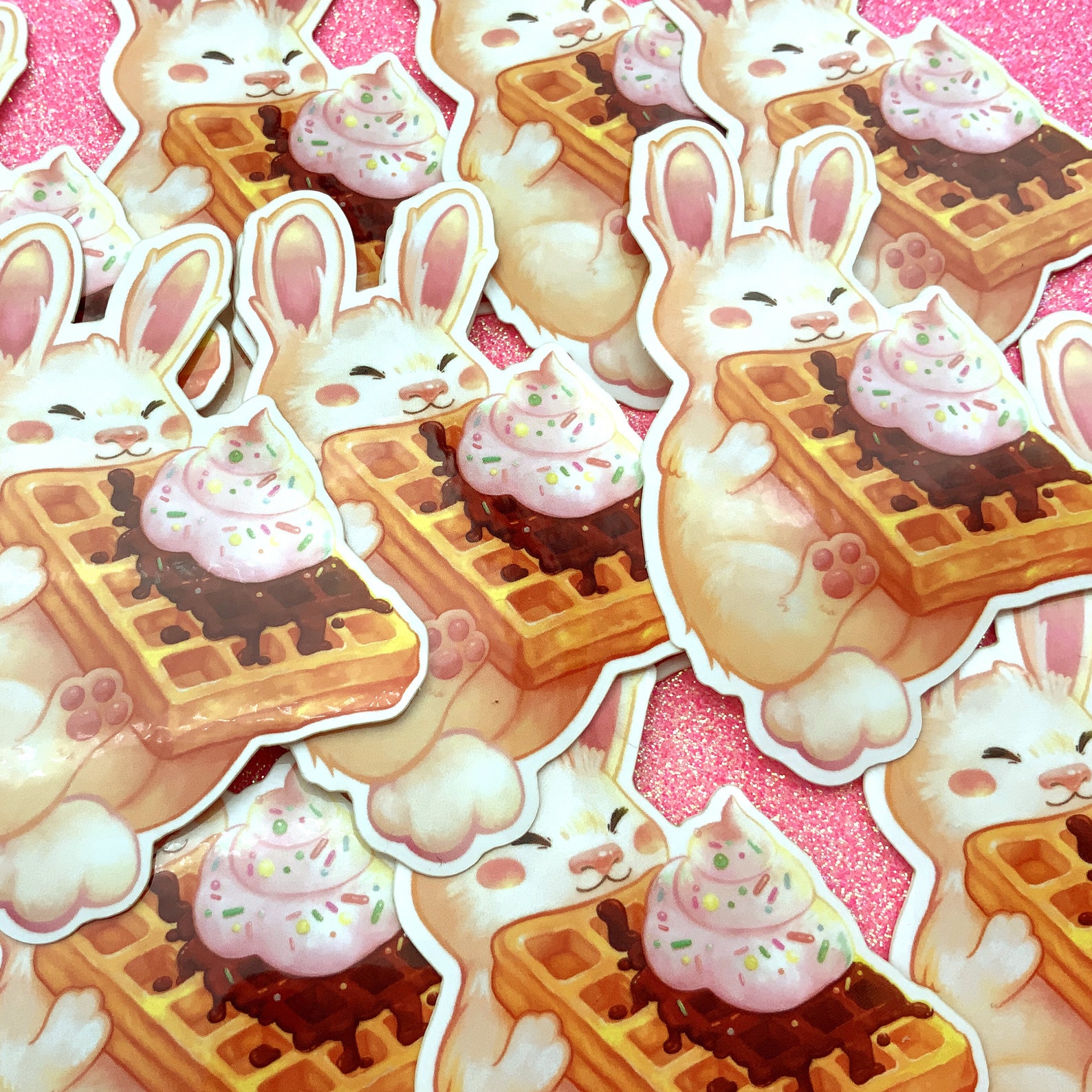 Sticker of a Cute Rabbit With a Waffle | Etsy