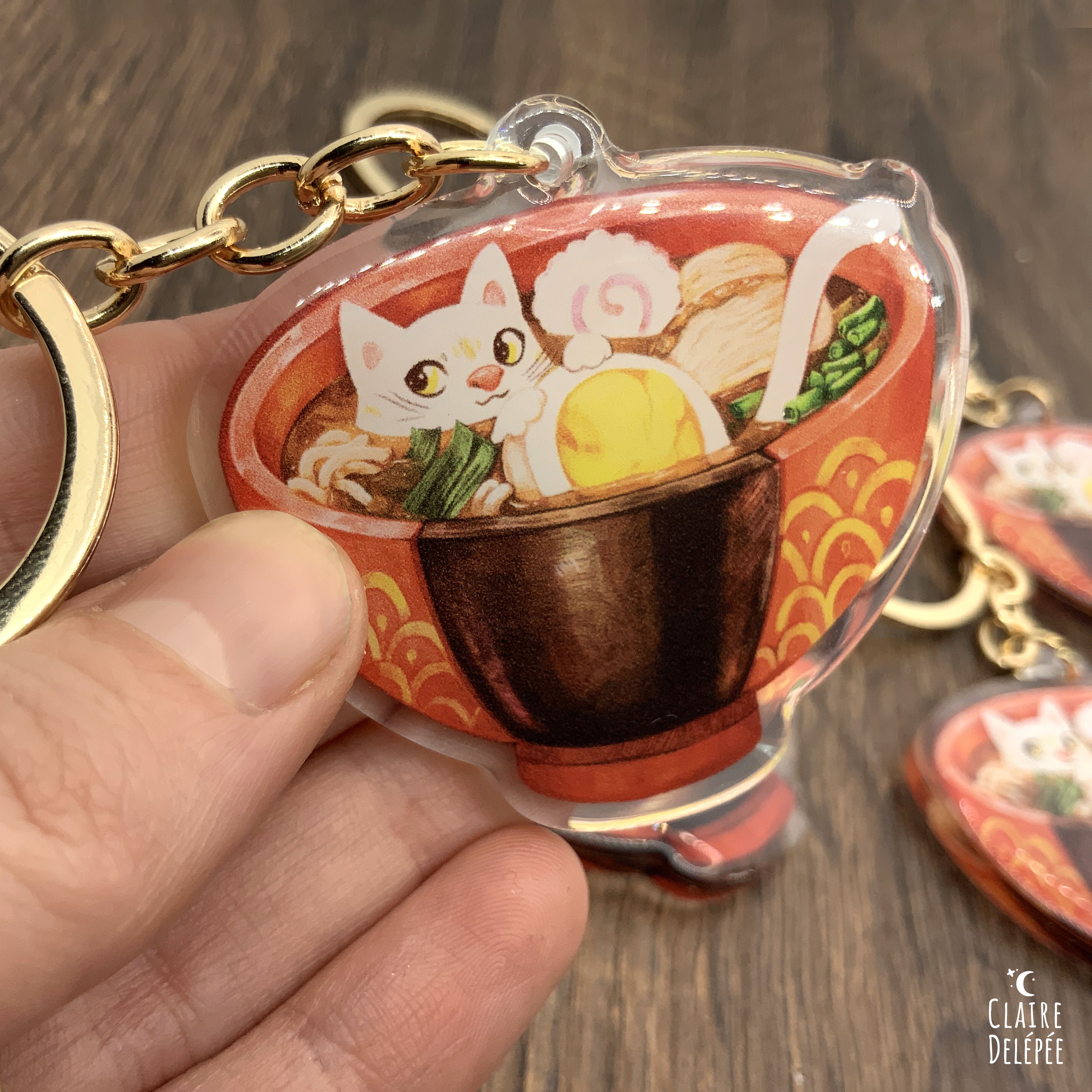 Cat in Ramen Noodles Keychain | Animal Keychain - Cute Acrylic Keyring ...