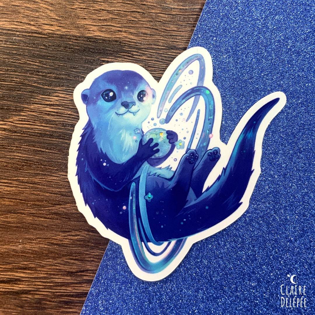 Cute Sticker of an Otter From Outer Space Sticker | Kawaii Original Art ...