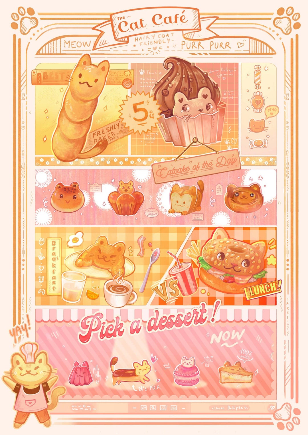 The Cat Café Menu || Hight Quality Art Print - Cute Wall Art Featuring ...