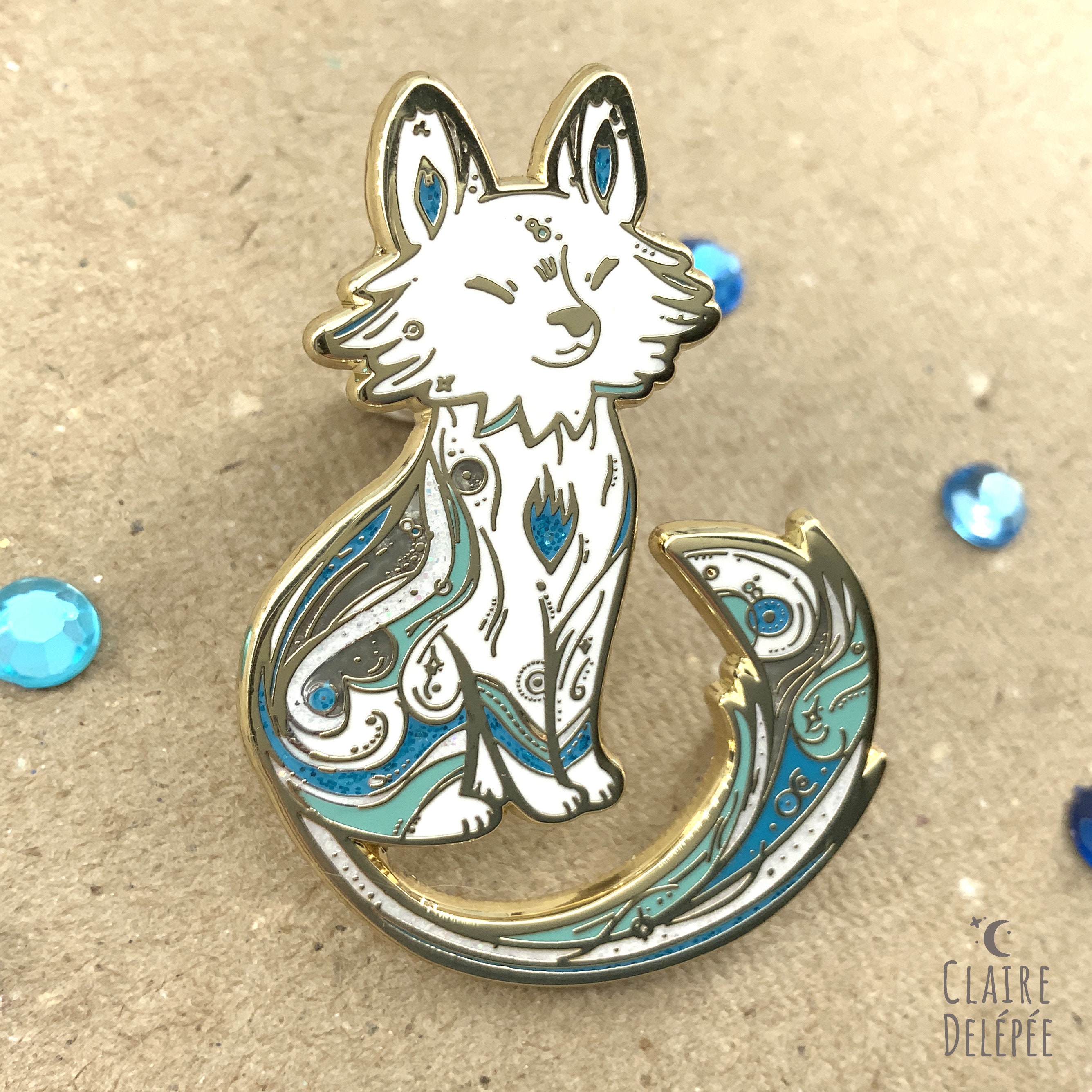 White Fox Pin Cute Animal Pin With Arrabesque Patterns and - Etsy