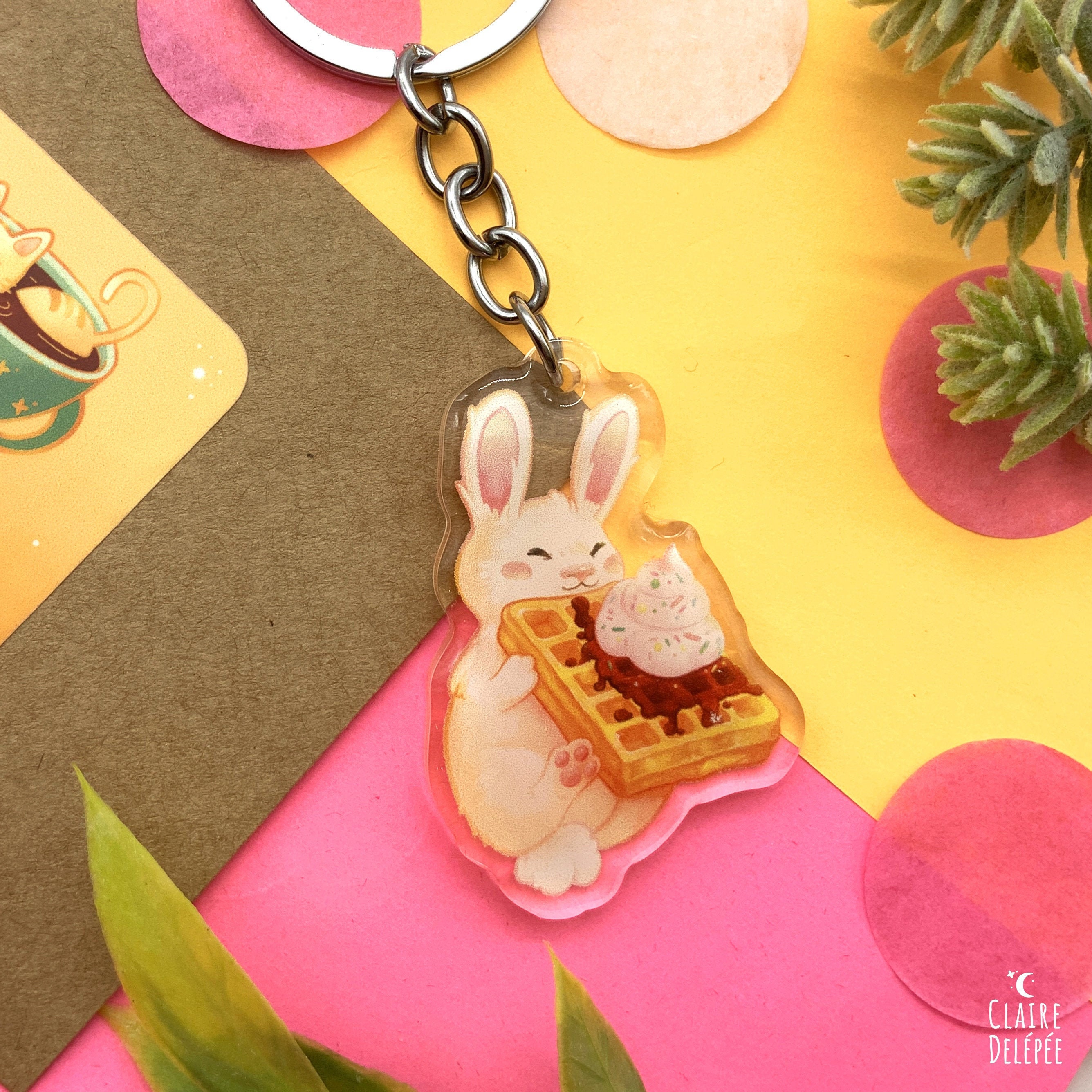 Cute Rabbit Eating a Waffle Keyring Transparent Acrylic - Etsy