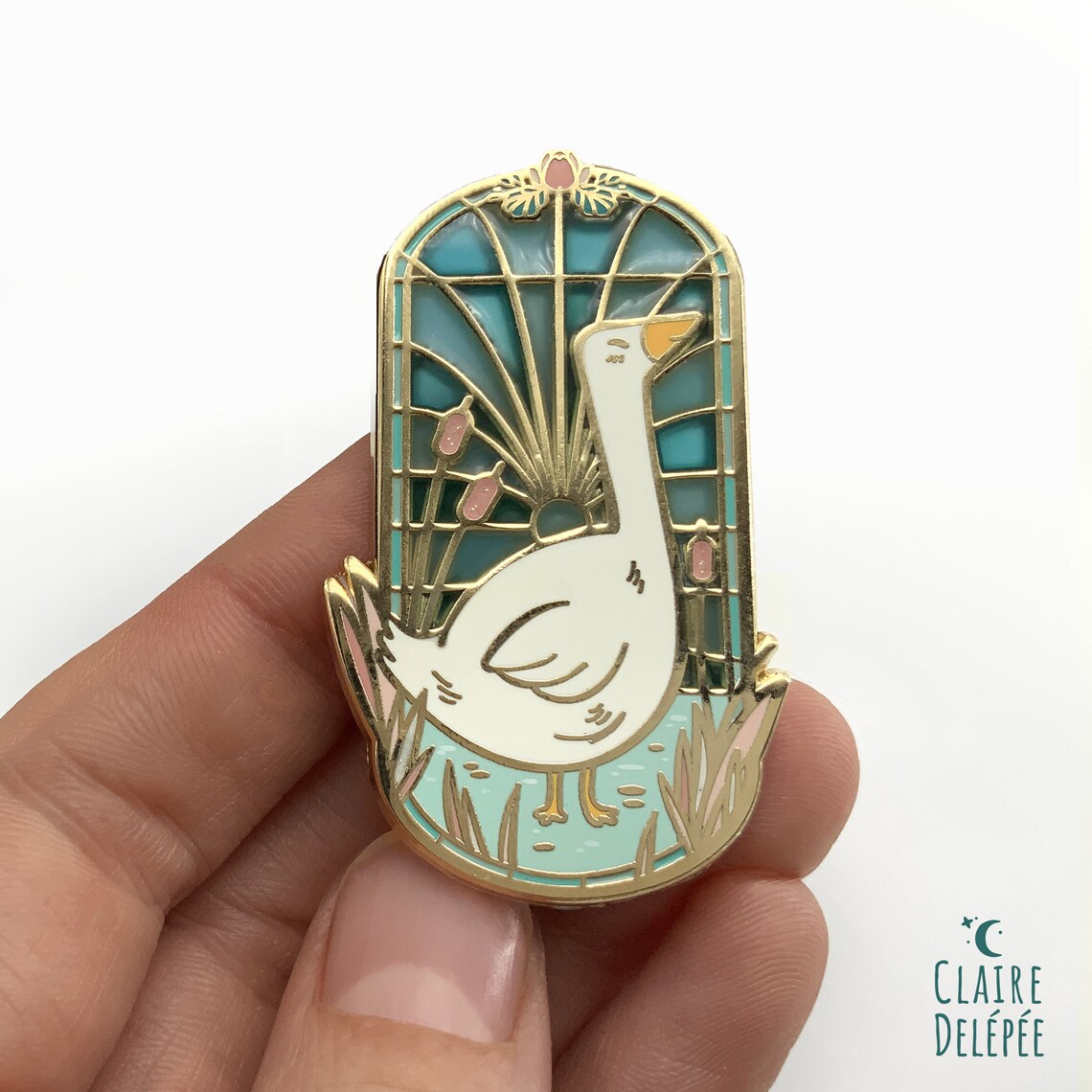 Cute Goose Pin - Cute Pin of an Animal Standing in Frond of a Stained ...