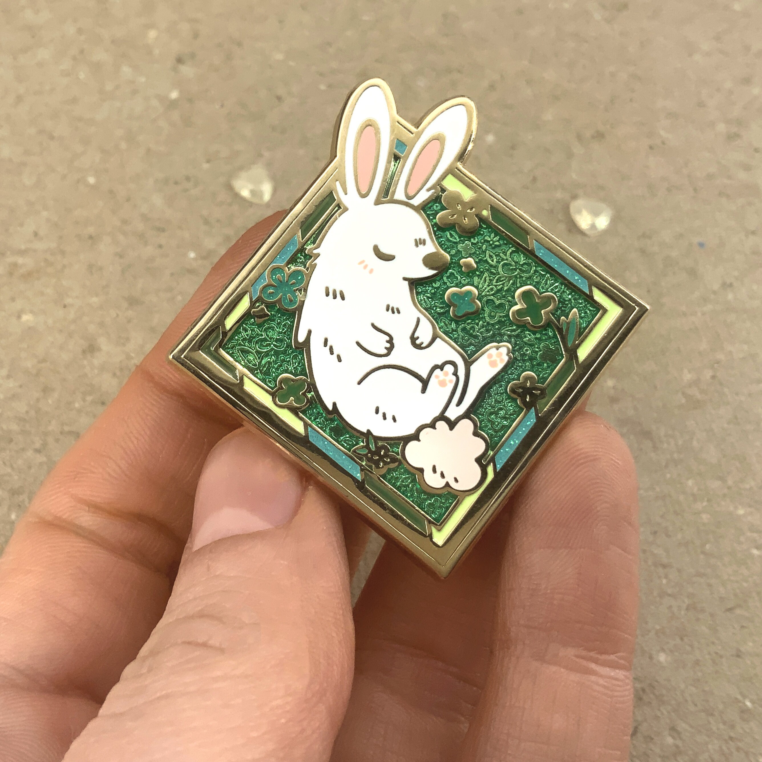 White Rabbit Pin - Cute Animal Pin With Patterns and Glitters - Gold ...