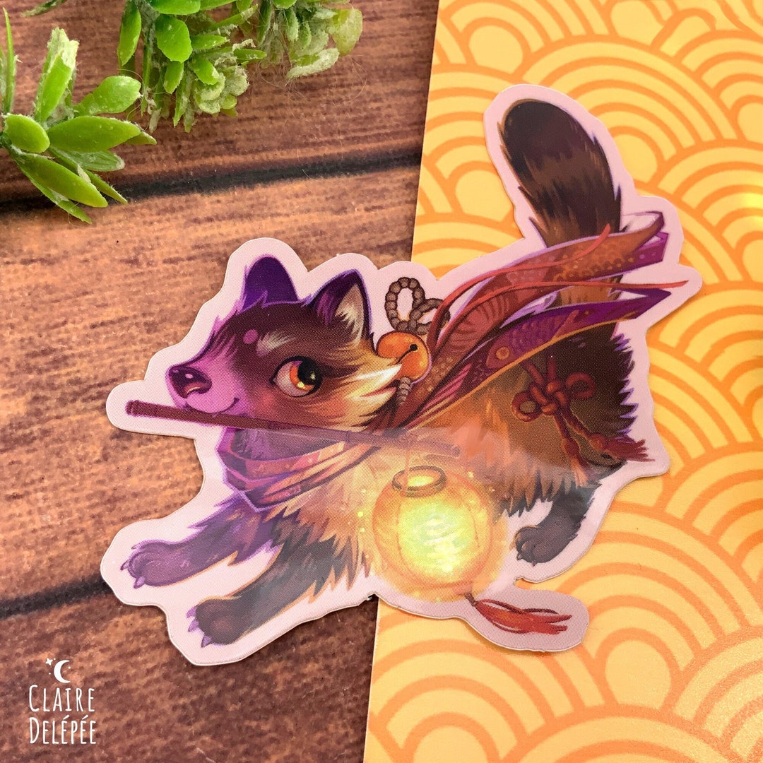 Cute Sticker : a Mischievous Tanuki With a Lantern | Cute Cat Sticker ...