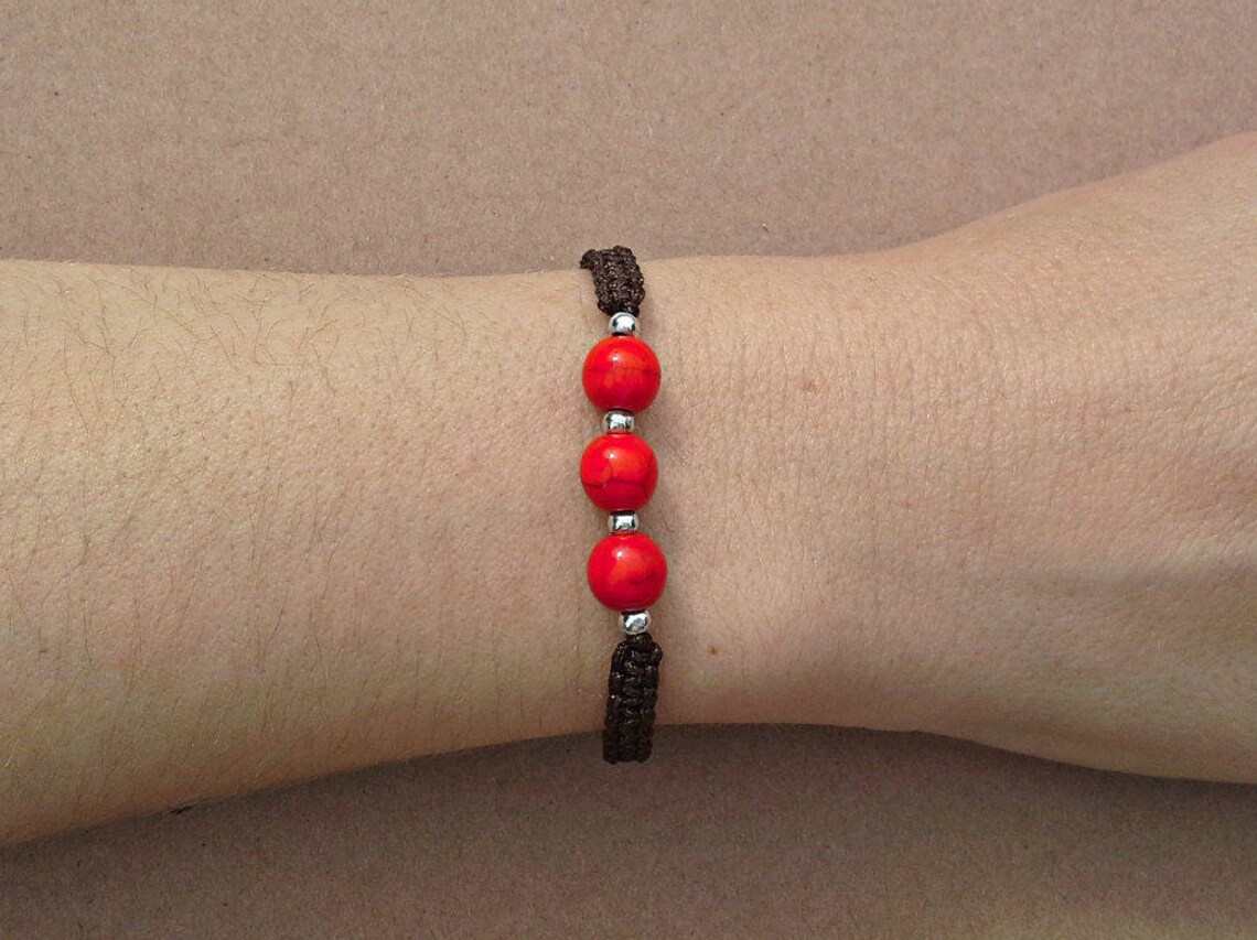 Red Howlite Bead Bracelet Chaoliti Silver Antique Beads | Etsy