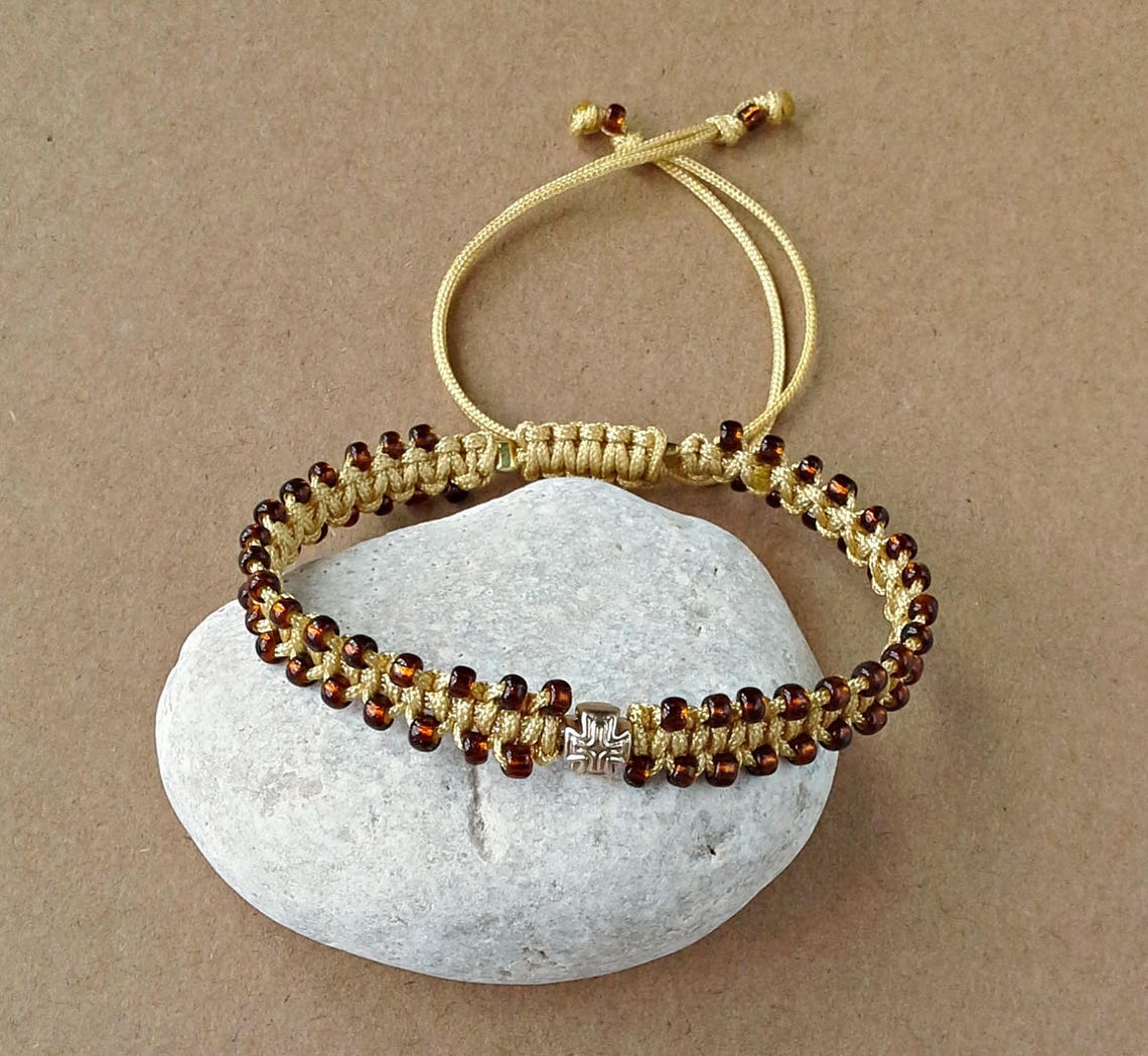 Brown Seed Bead Cross Bracelet, Tiny Macrame Bracelet, Gift for Her ...