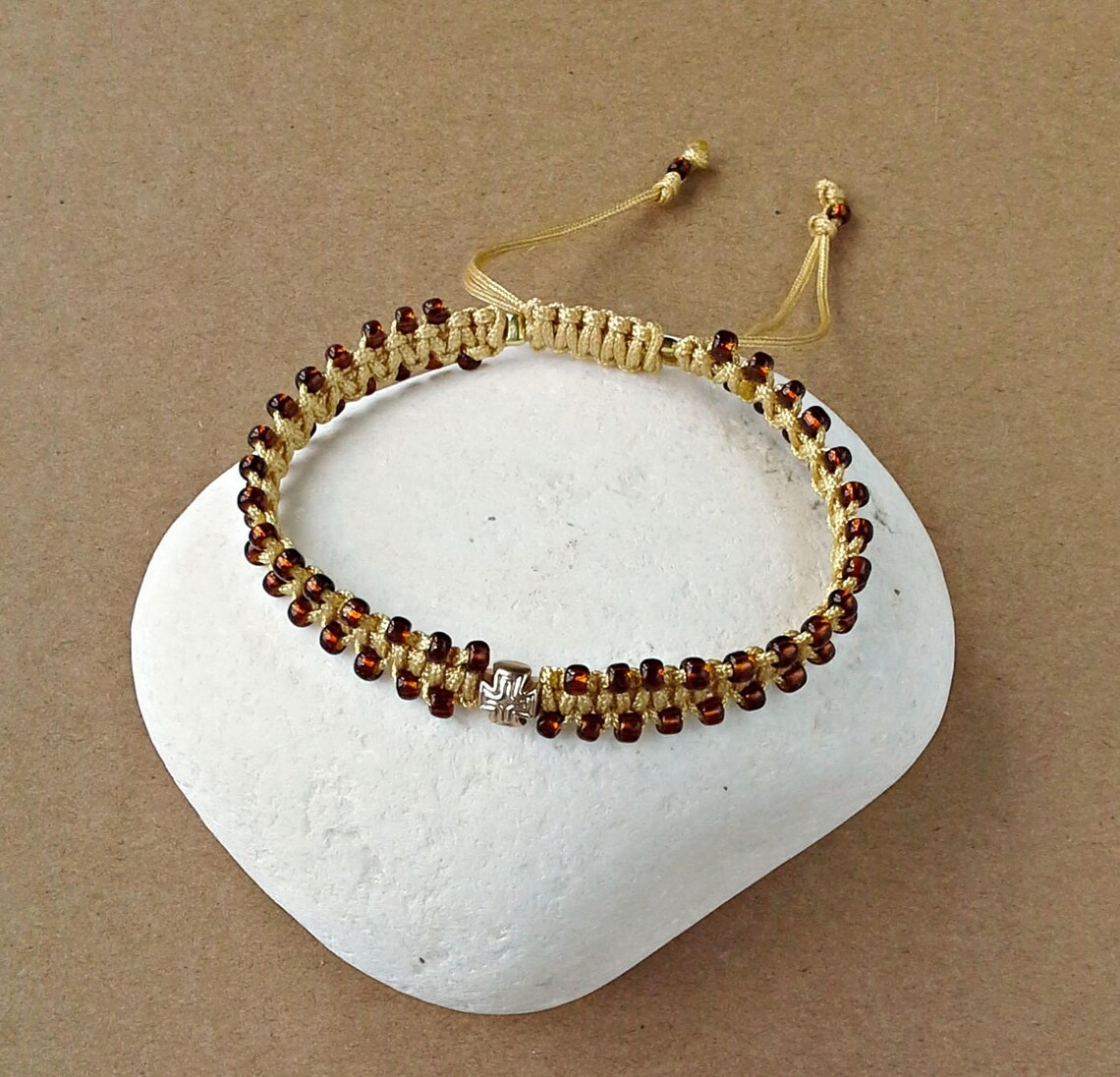 Brown Seed Bead Cross Bracelet, Tiny Macrame Bracelet, Gift for Her ...