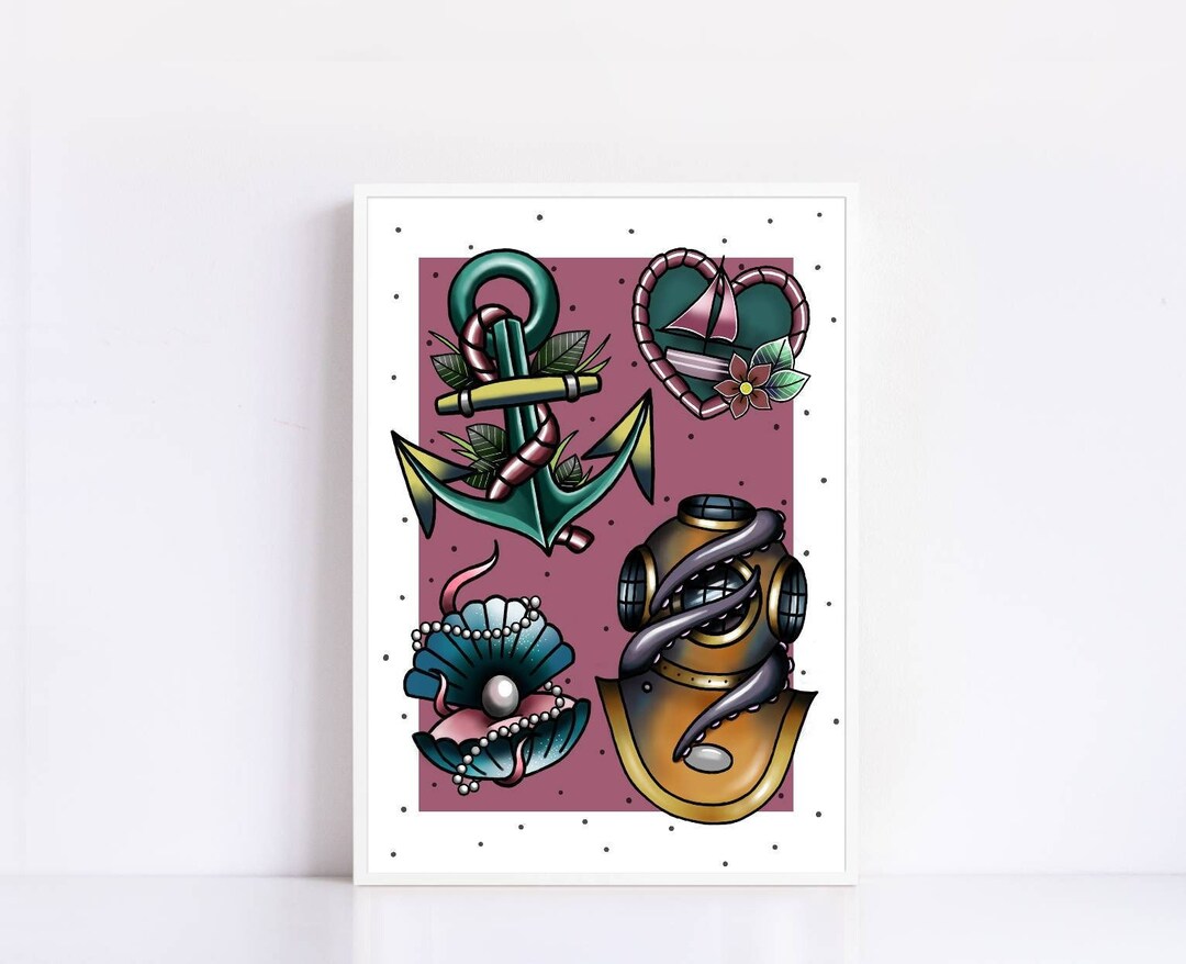 Nautical Tattoo Flash Art Print - Etsy