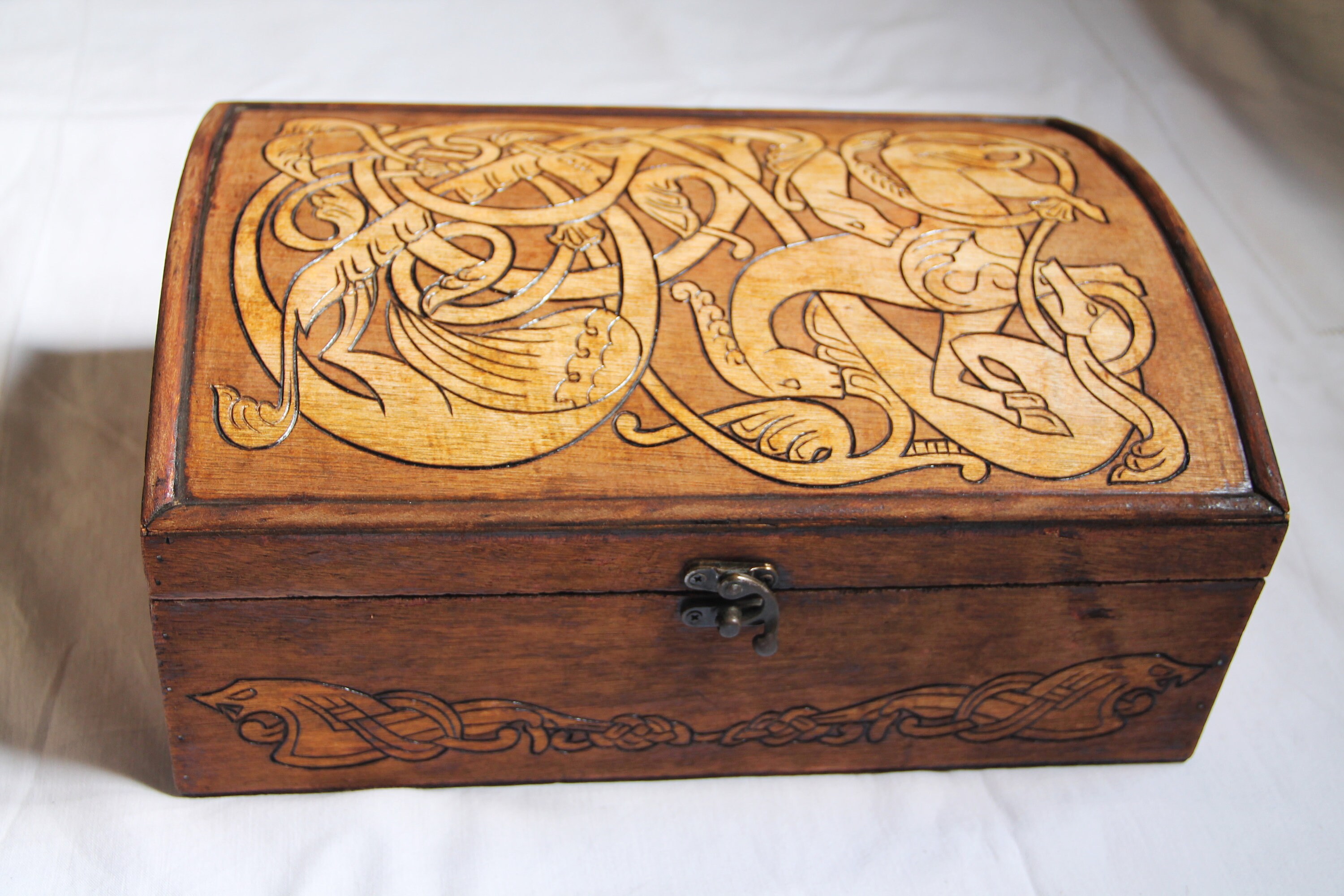 Vintage Wooden Chest Carved With Viking Patterns Like Dragons - Etsy
