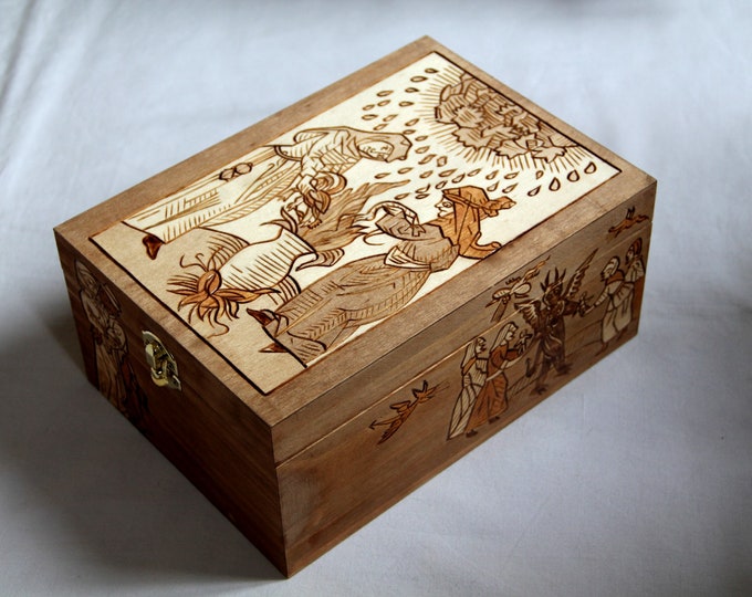 Wooden Witches Box Engraved With Medieval Patterns Depicting - Etsy