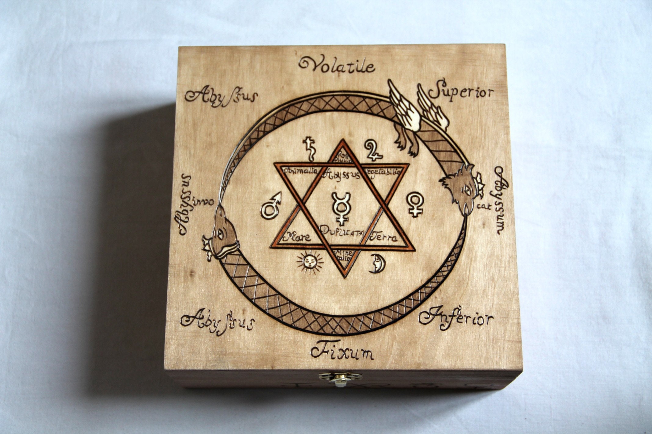 Wooden Box With Compartments Carved With Alchemy Patterns Like - Etsy