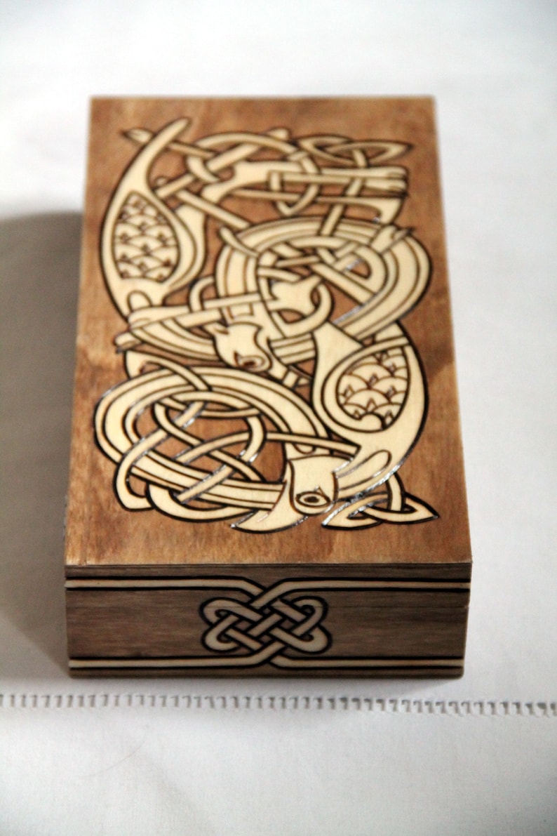 Wooden Box Carved With Celtic Patterns Like Birds and - Etsy