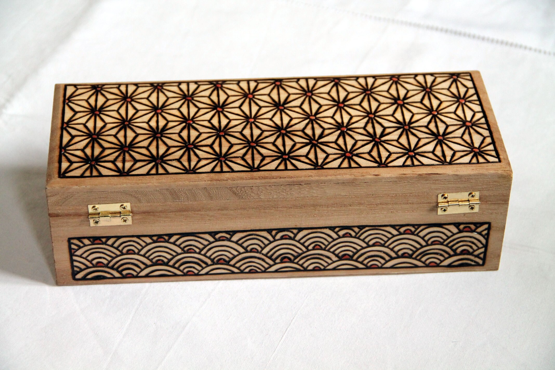 Wooden Box Carved With Asian Pattern: Geometrical Japanese | Etsy