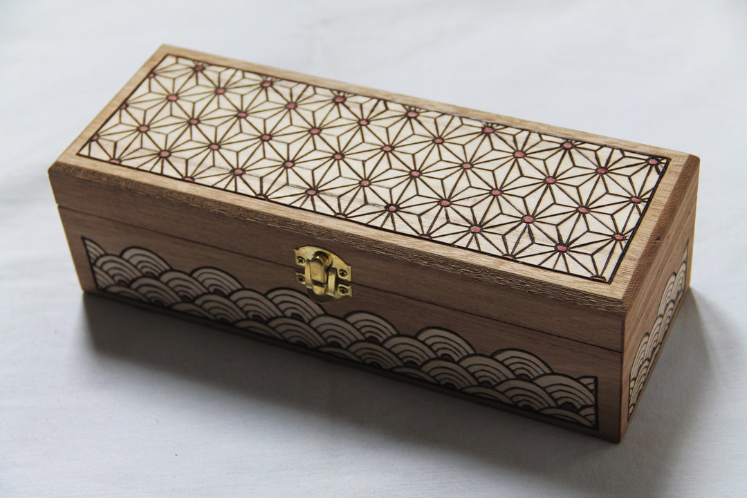 Wooden Box Carved With Asian Pattern: Geometrical Japanese Design - Etsy