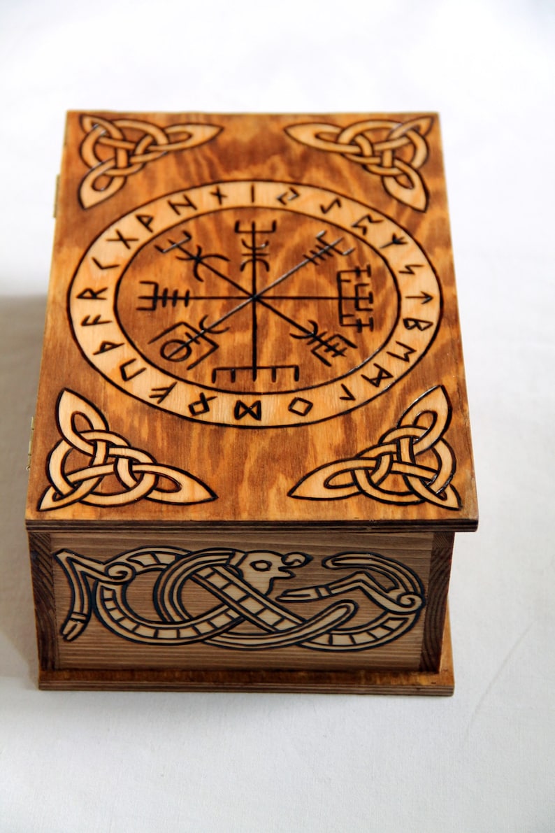 Wooden Box Engraved With Viking Motifs: Vegvisir Interlacing | Etsy