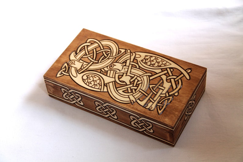 Wooden Box Carved With Celtic Patterns Like Birds and - Etsy