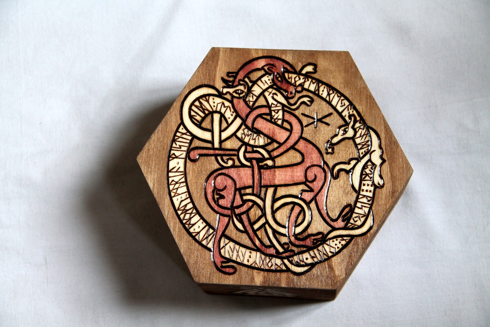 Wooden Box Carved With Viking Patterns: Dragon and Runes - Etsy