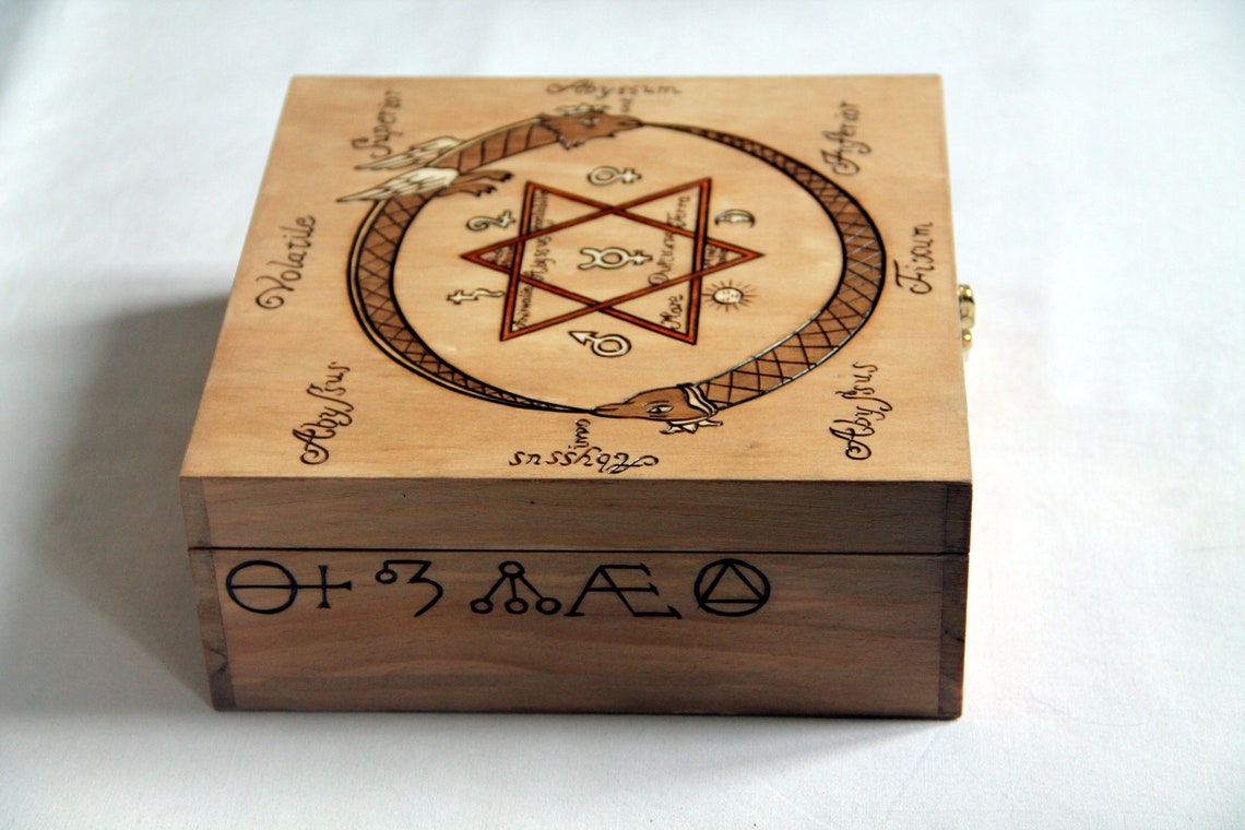 Wooden Box With Compartments Carved With Alchemy Patterns Like the ...