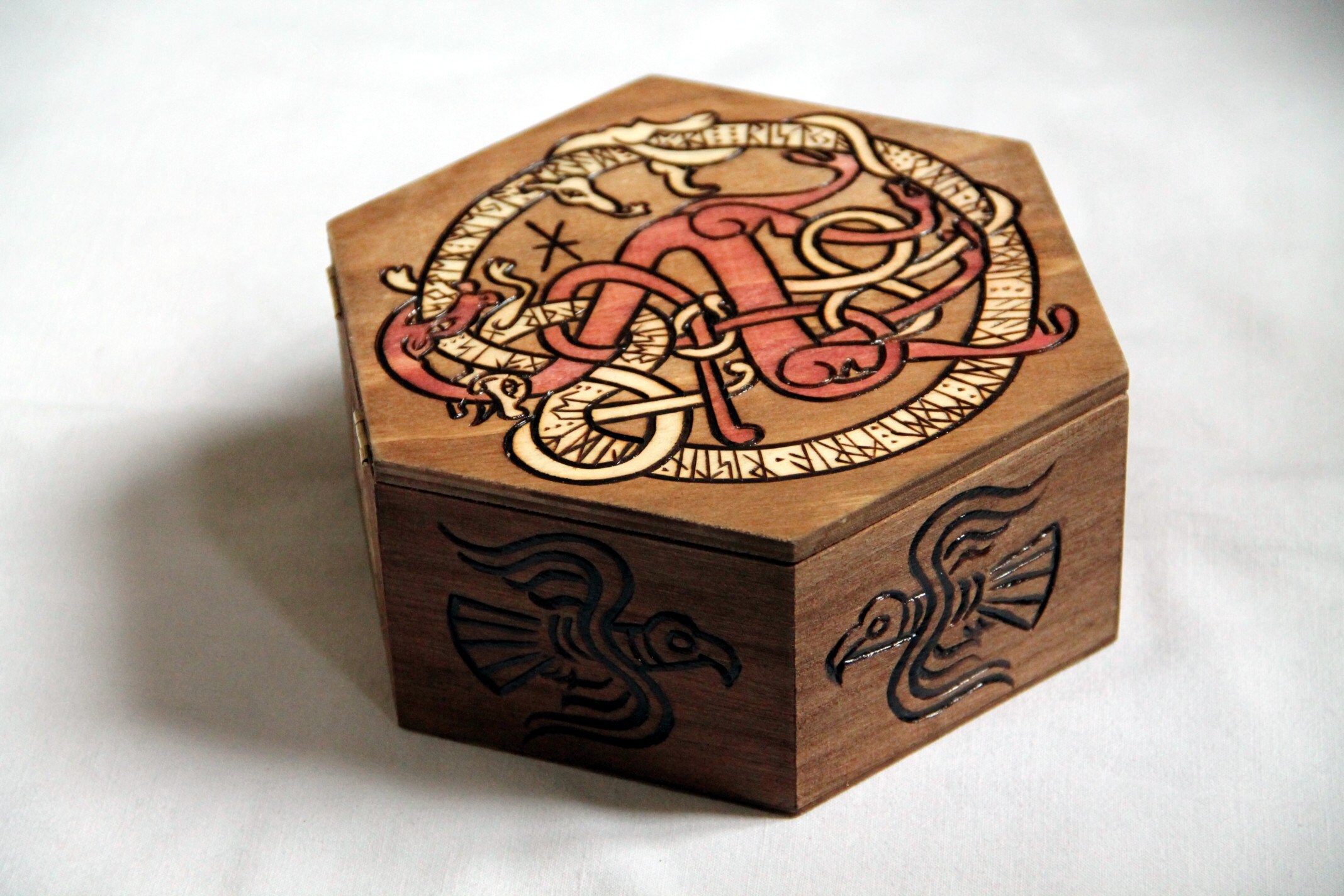 Wooden Box Carved With Viking Patterns: Dragon and Runes - Etsy