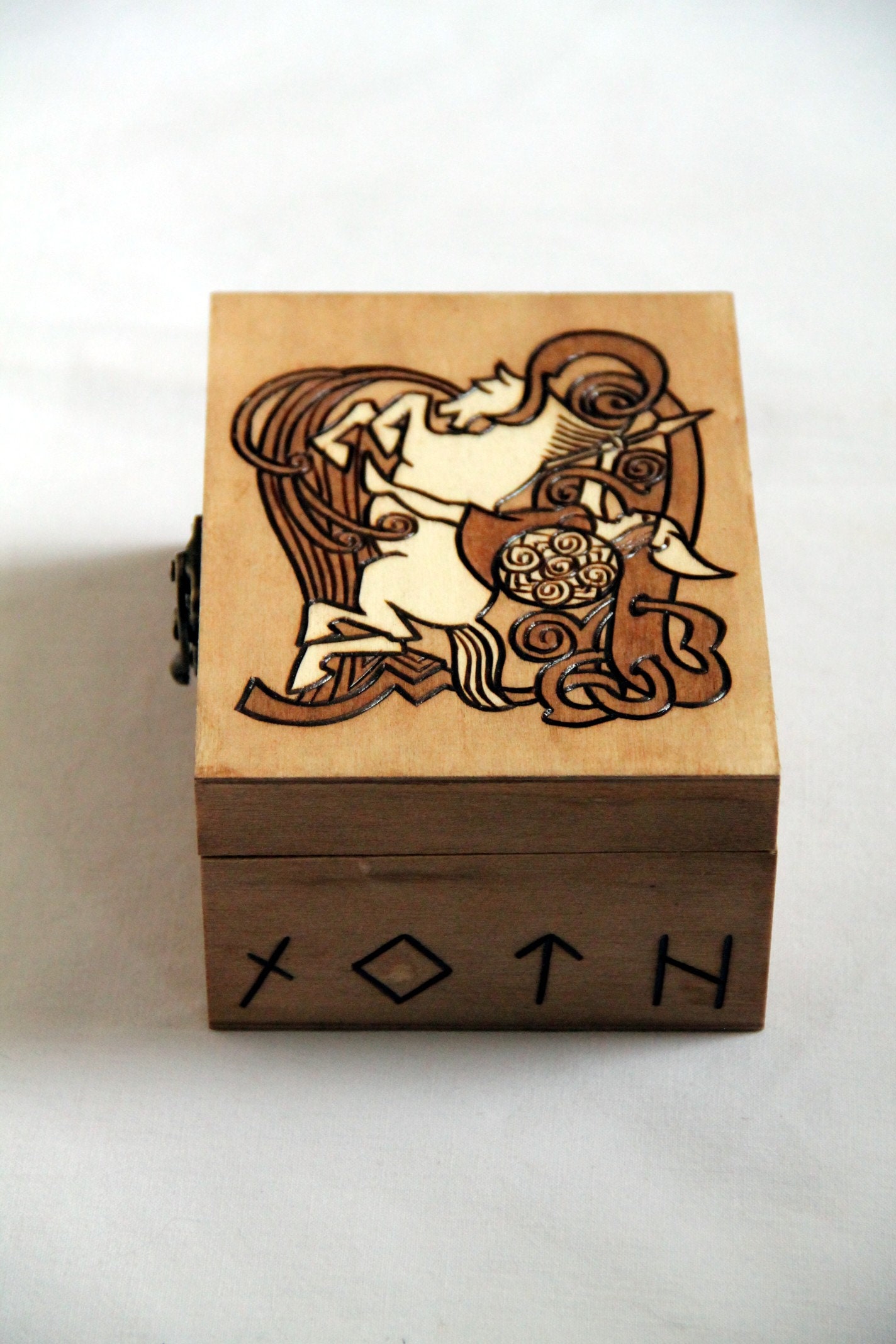 Valkyrie wooden box carved with viking patterns | Etsy